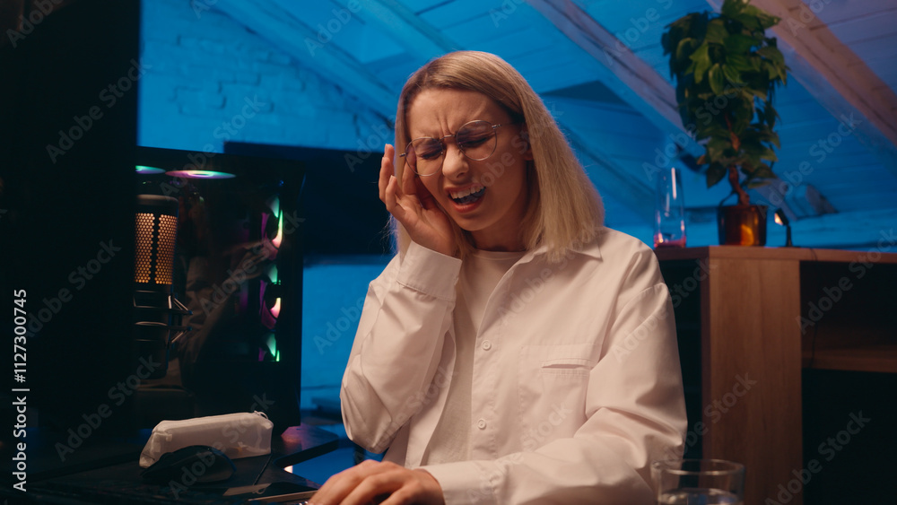 Caucasian business woman girl worker female gamer streamer stock trader ...