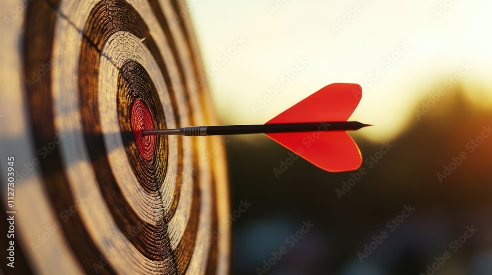 Business target with a red arrow striking the bullseye on a wooden ...