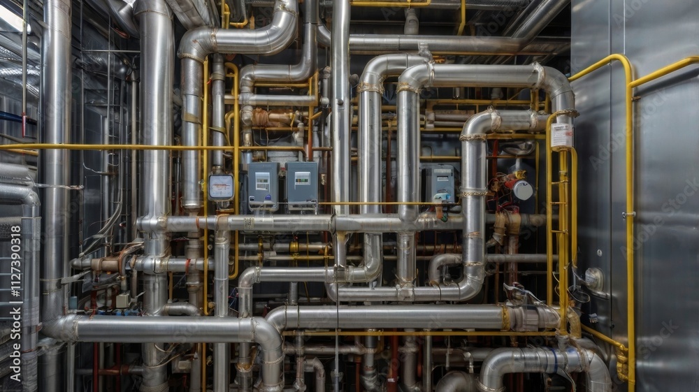 Comprehensive HVAC system layout showcasing intricate ductwork and ...