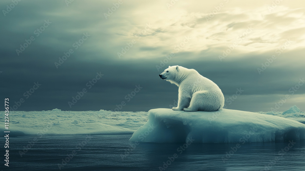 Polar bear lounging on a melting iceberg in the arctic, showcasing the ...