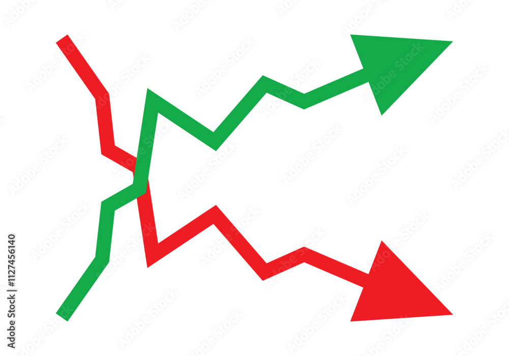 Graph going Up and Down sign with green and red arrows vector. Flat ...