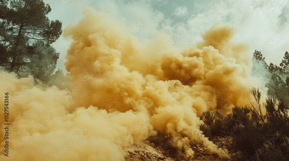 Yellow toxic smoke cloud with overlay effect on transparent background ...