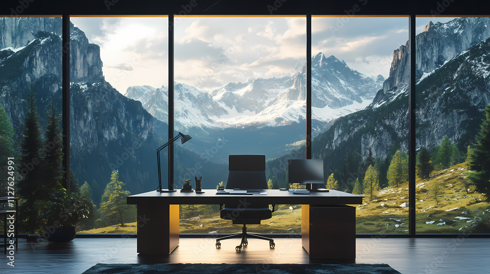 Serene mountain vista as immersive virtual meeting background ...