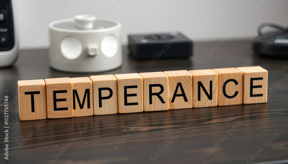 Temperance word from wooden blocks on desk isolated with white highlights, png Stock ...