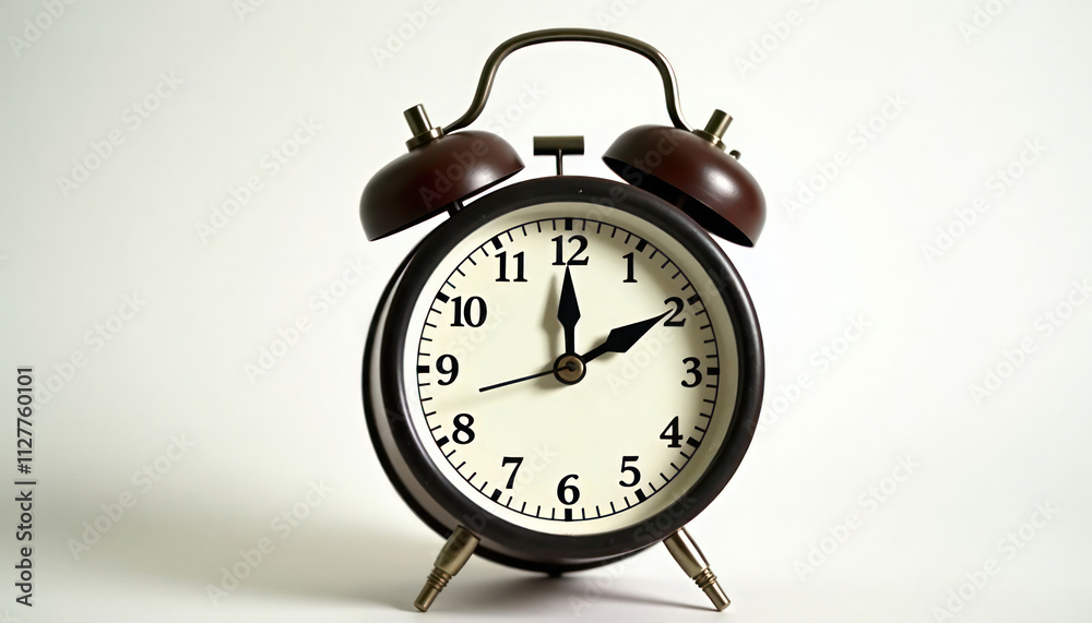 Vintage alarm clock stands on white background. Classic design ...