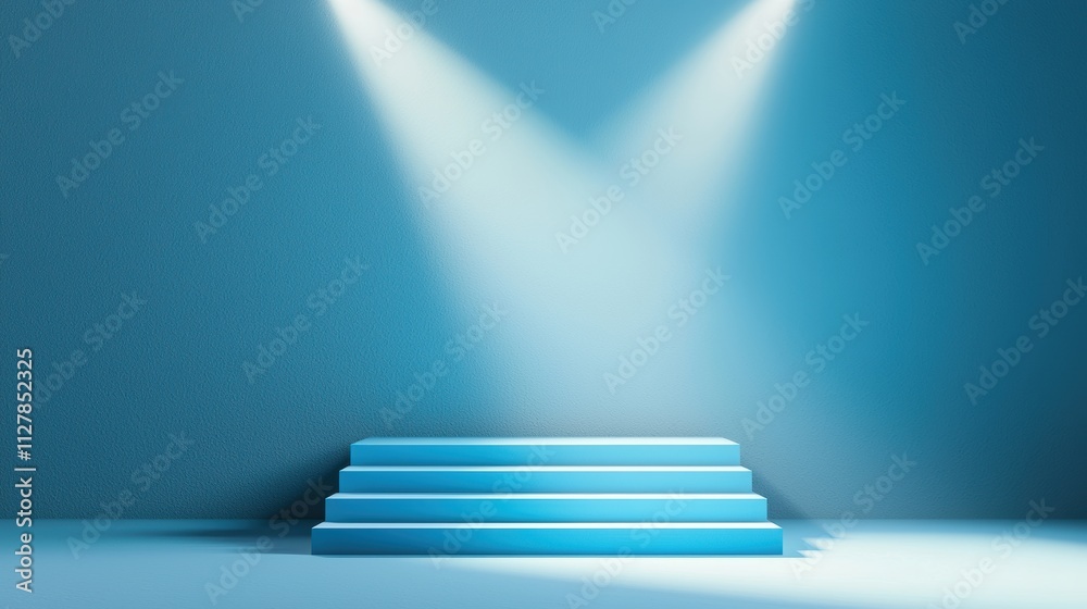 Podium (1st, 2nd, 3rd place) Empty podium with spotlights shining on ...