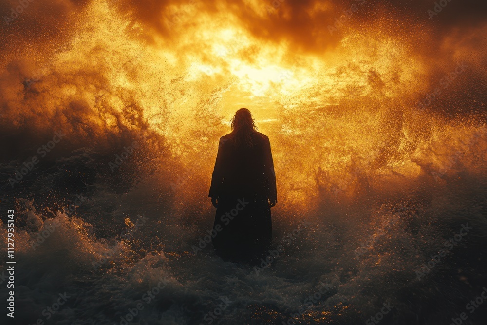 Moses Parting the Red Sea in the Exodus Scene with Dramatic Waves and ...