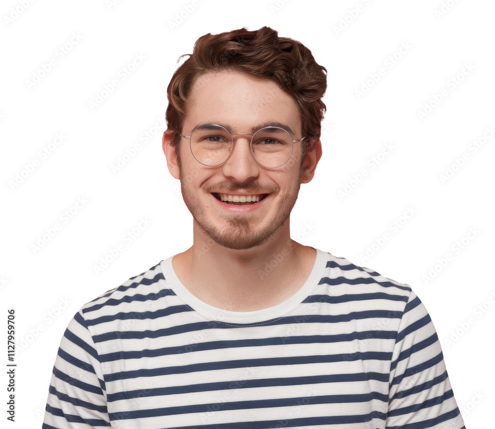 Positive young Caucasian male with pleasant friendly smile, shows white ...
