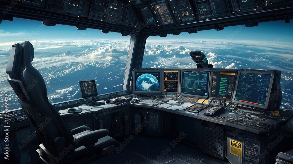 A high tech command center overlooking the ocean featuring advanced ...