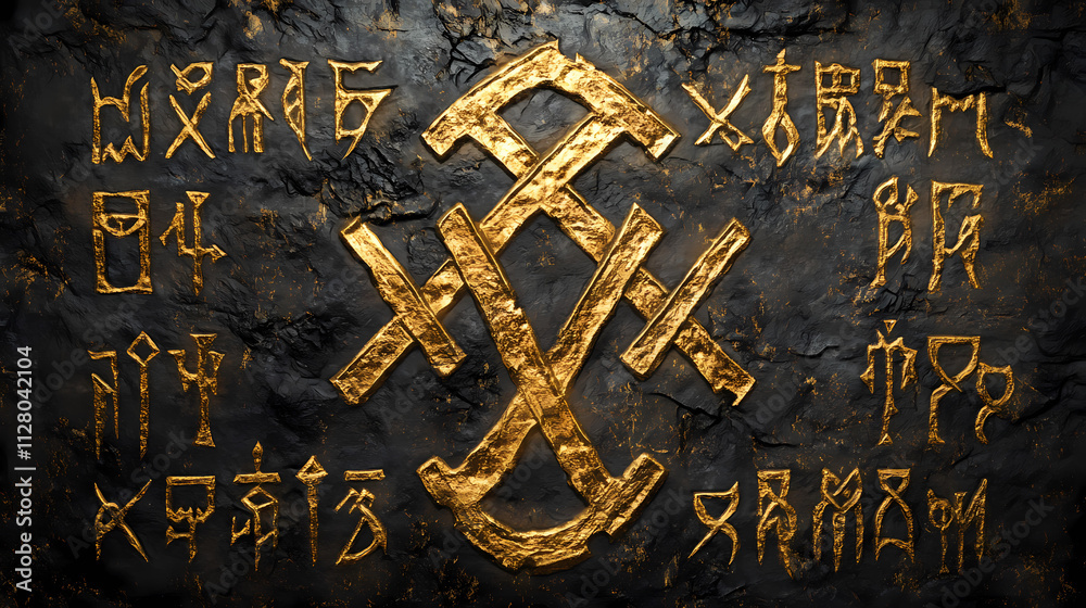Runic tablet etching, highlighting the ancient art of inscribing runes ...