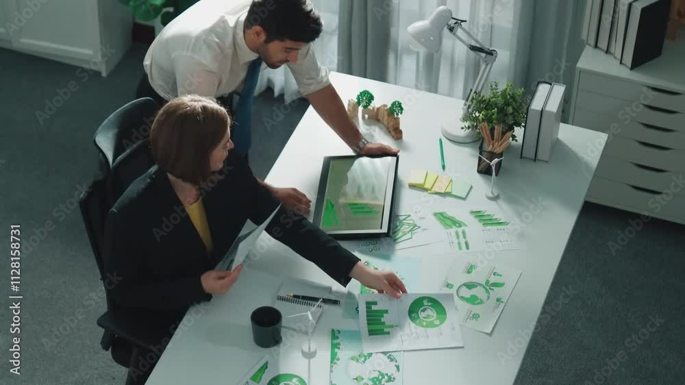Professional business man presenting sustainable idea to manager by ...