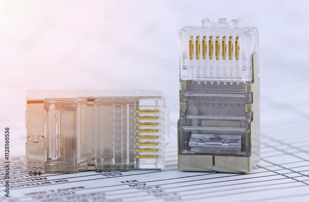 Rj45 connector for connecting a twisted pair cable. Data transmission ...
