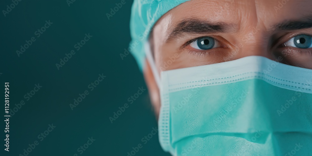 A close-up of a surgeon's face wearing a mask, showcasing dedication ...