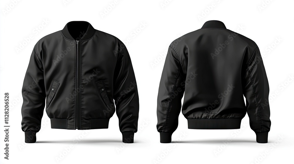 Blank jacket bomber black color isolated on white background. Bundle ...
