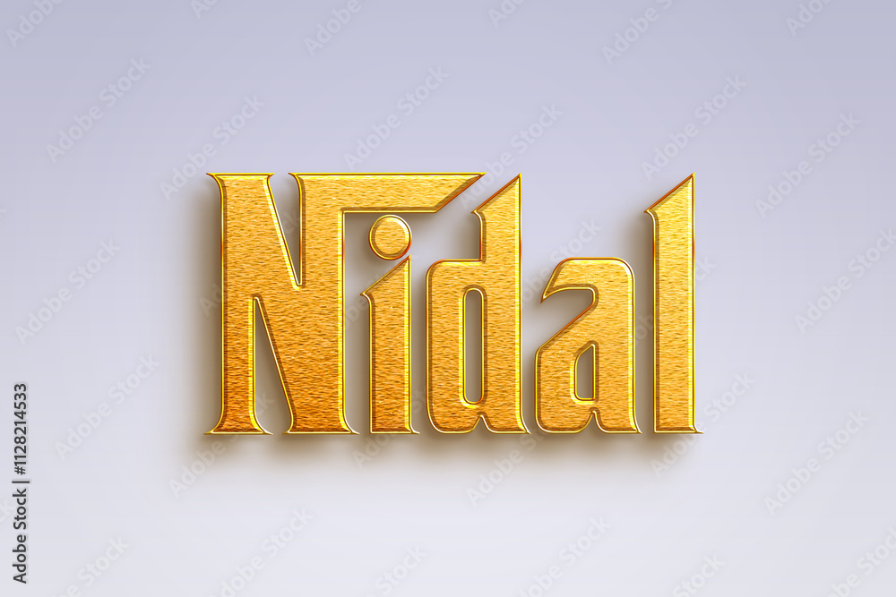 Gold text effect of Arabic name Nidal on light-blue background. Stock ...