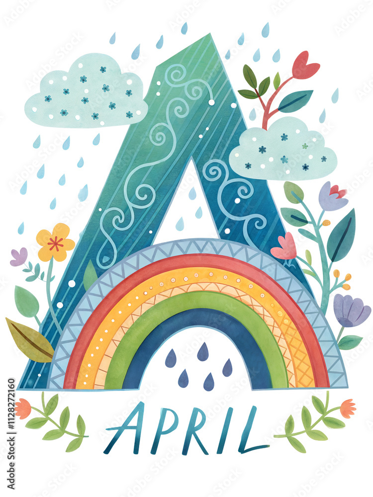 Big letter A - April. Hello April typography for calendar, poster ...