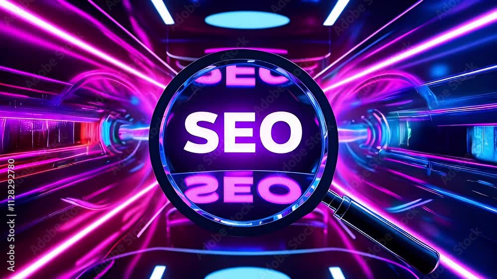 A digital representation of SEO with a magnifying glass highlighting ...