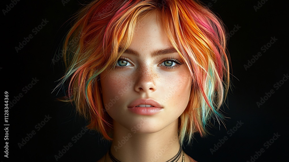 Isolated white background model short stylish hair in unique colors ...