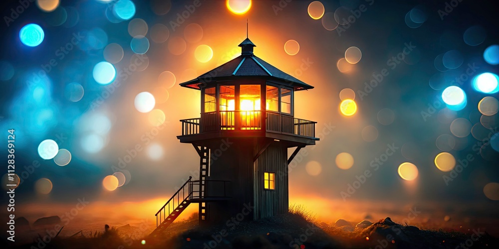 Spooky Watchtower Bokeh, Beaming Light, Night Scene, Mysterious ...