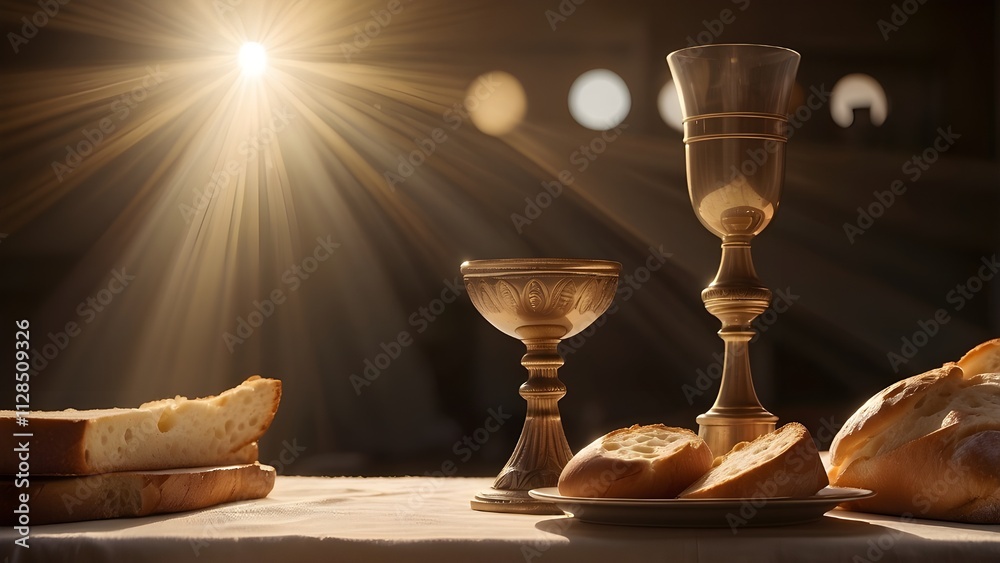 Communion In Holy Mass - Grail With Bread And Chalice Of Wine - Last ...
