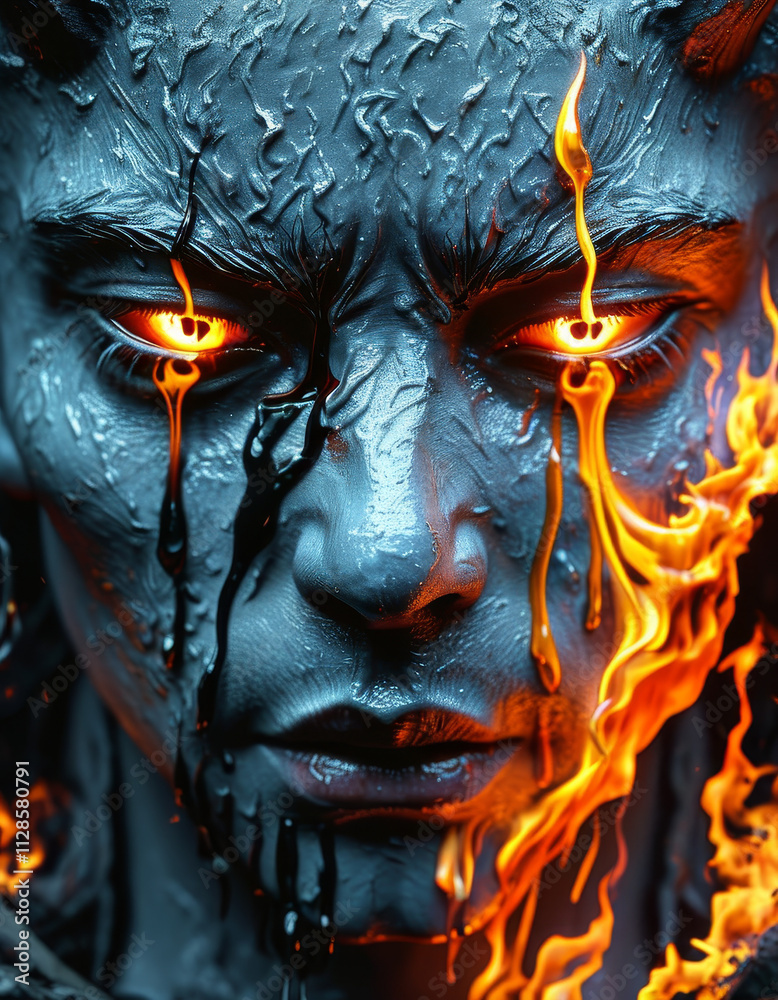 The Male Demon Face of Creation and Destruction, eye shedding black ...