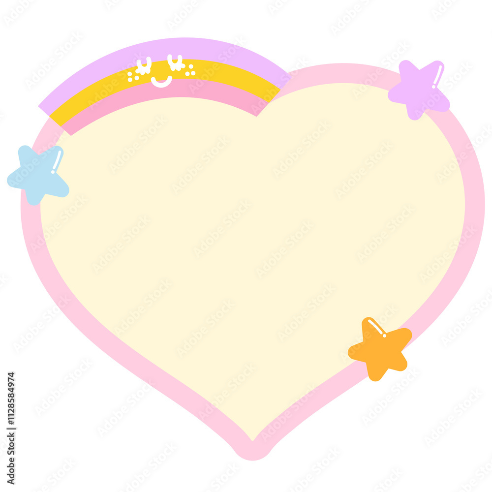 Illustration of rainbow, stars and pastel heart shaped blank space for ...