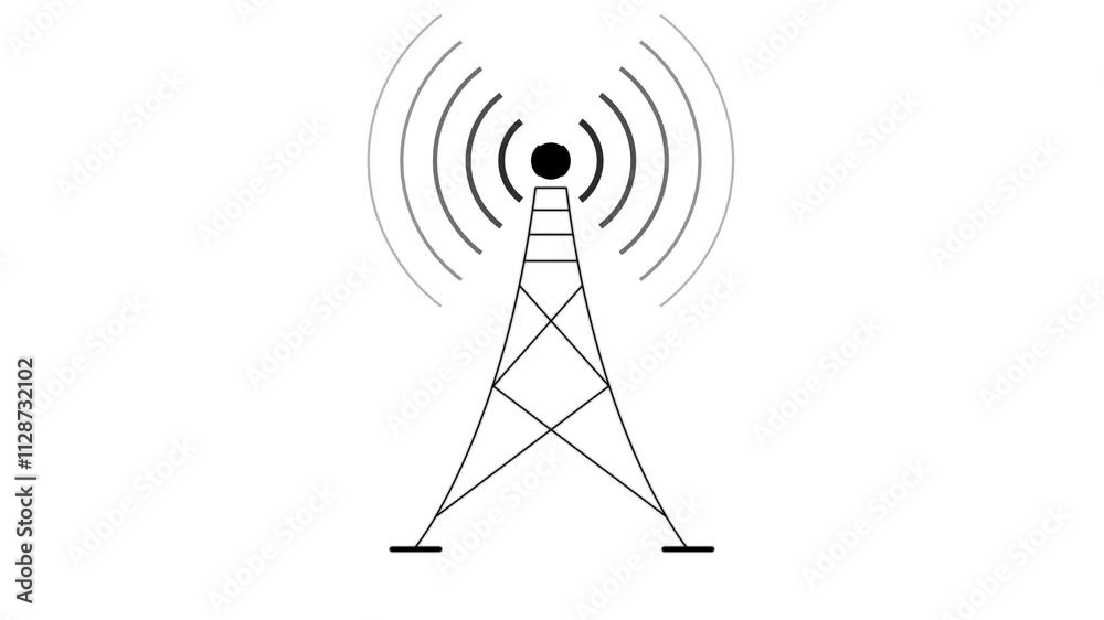 radio tower network connecting animation, Digital radio wave station signal tower, tower radio ...