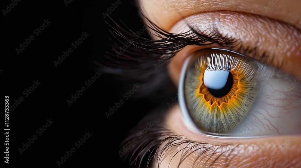Eye iris macro on a black background. Human eyeball close up. The ...
