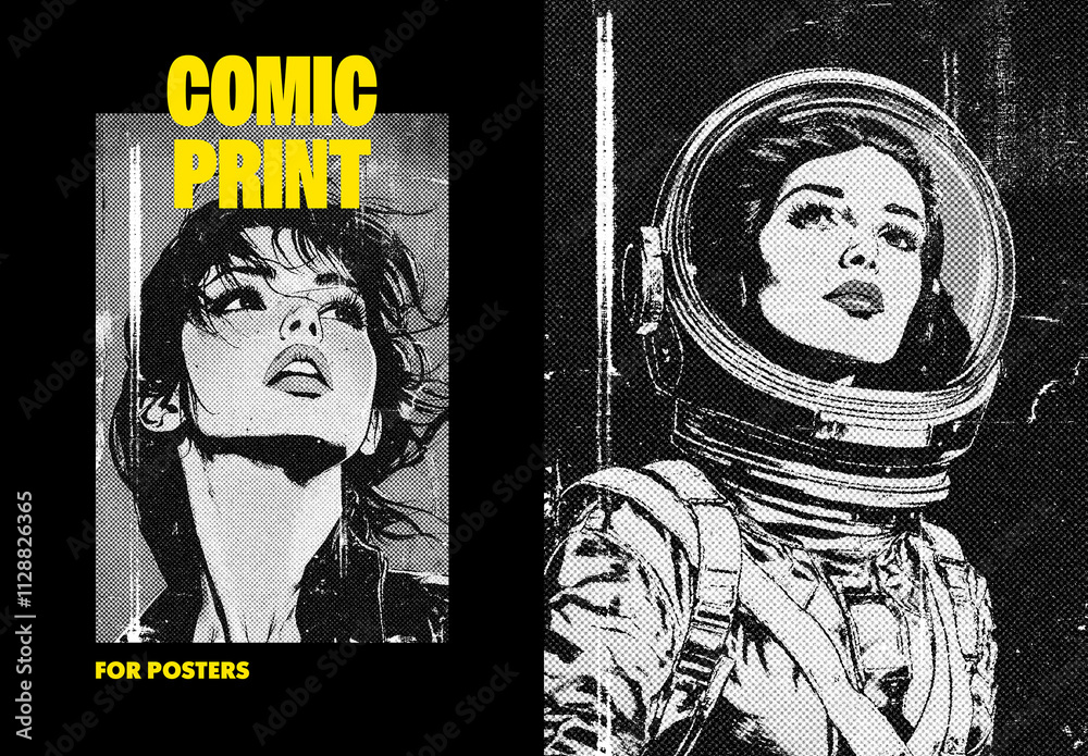 Retro Print Poster Photo Effect Mockup Stock Template | Adobe Stock