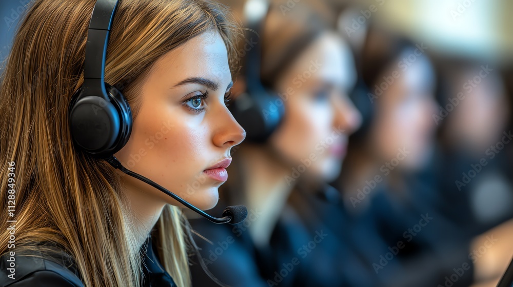Agent handling multiple support screens close up fastpaced service ...
