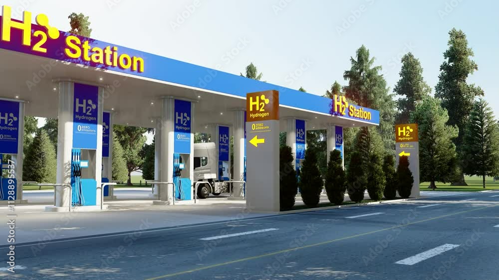 Hydrogen charging gas station. Hydrogen refueling the car on the ...