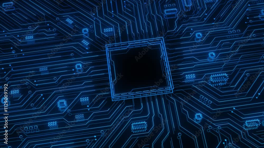 Ai Chip circuit board diagram Data information artificial intelligence 5g. Digital Data moving ...