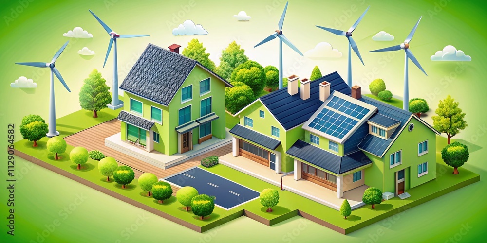 Minimalist Isometric Green Eco Houses Home Logo Design Featuring ...