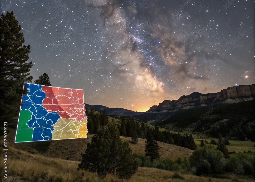 Night Photography of Colorado State Outline in Colorful Administrative ...