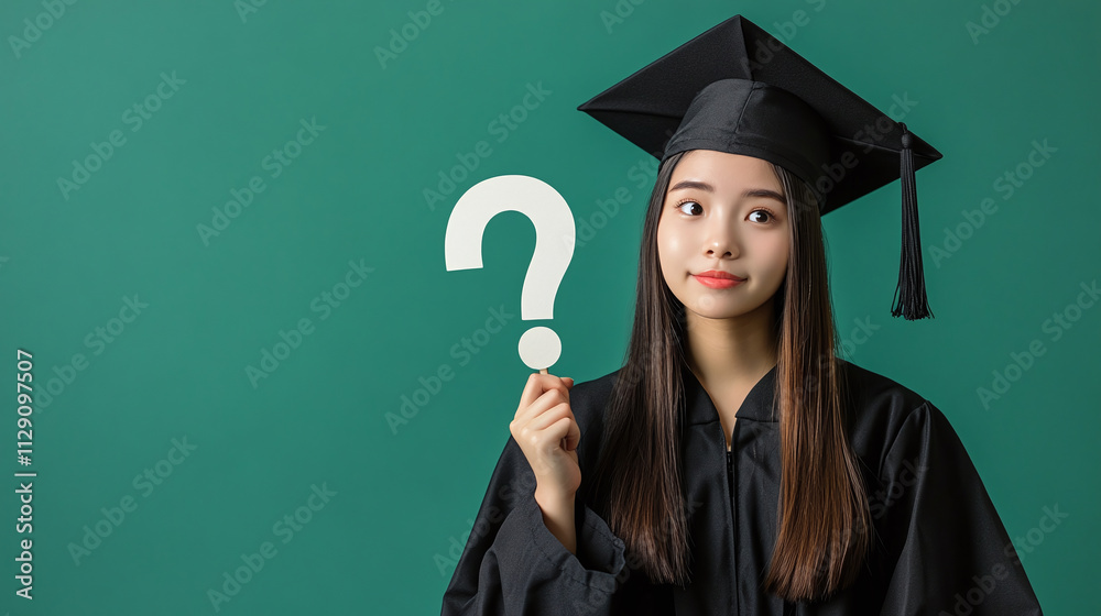 Female college university graduate student in a black graduation gown ...