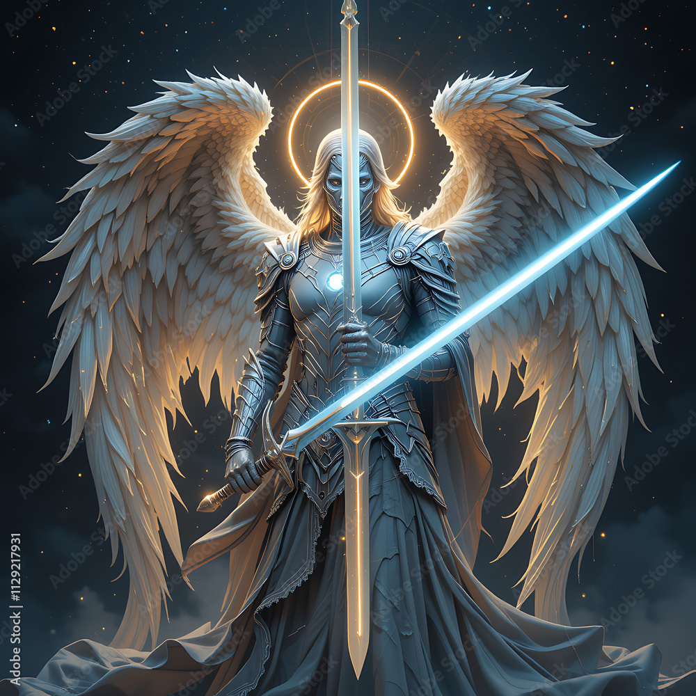 AI Generated Illustration of a Guardian Angel Holding a Sword – Fantasy ...