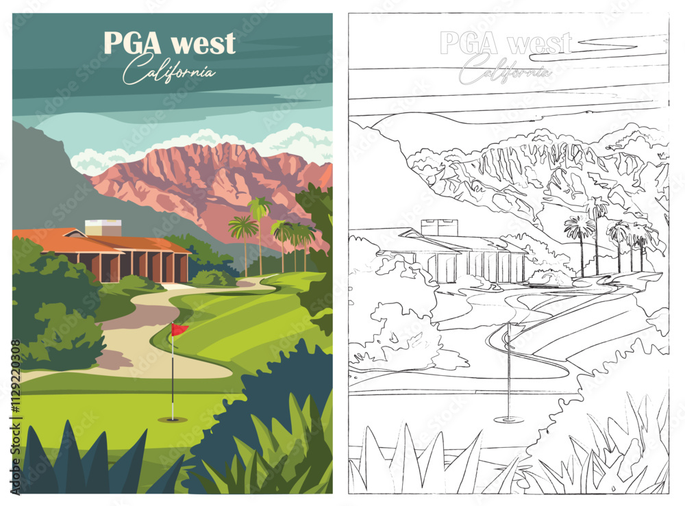 Golf Course. Vector modern illustration of PGA West golf courses ...