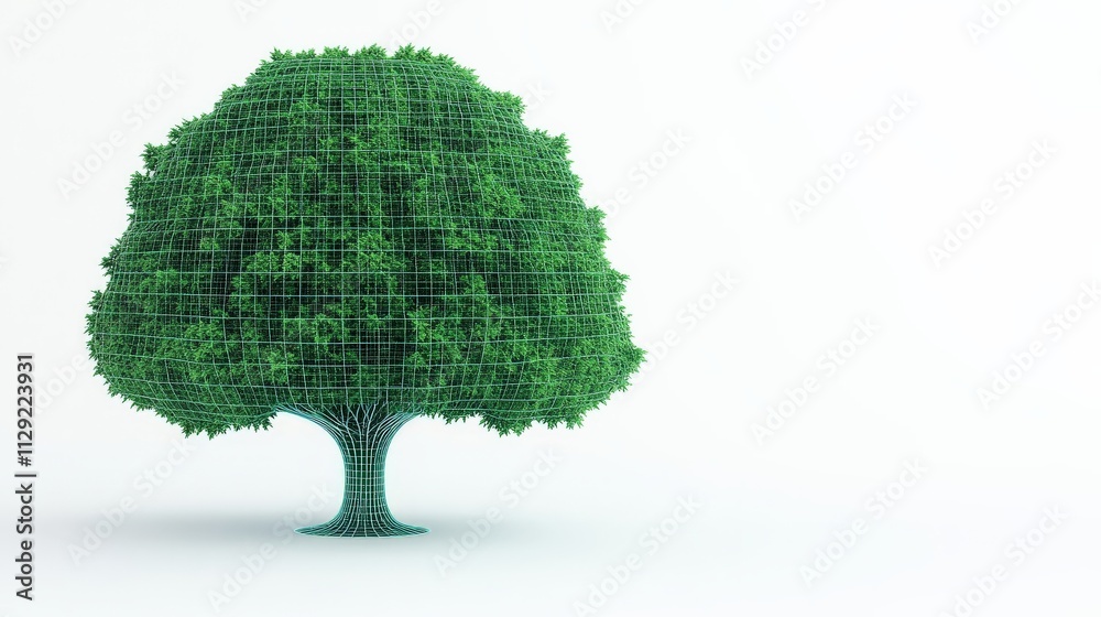Digital Tree: A stylized, pixelated tree rendered in vibrant green ...