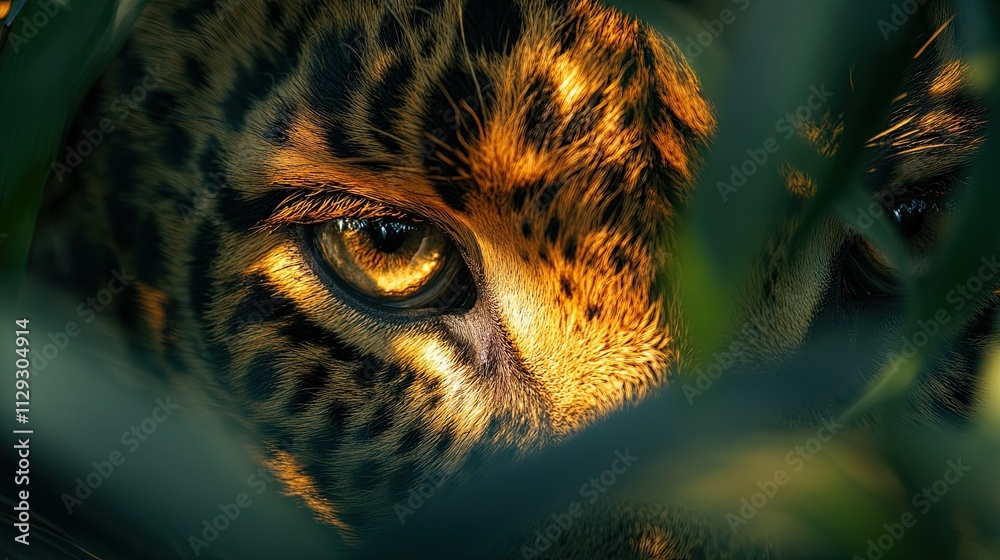 The natural framing of a leopard's eye (Panthera pardus) seeing through ...