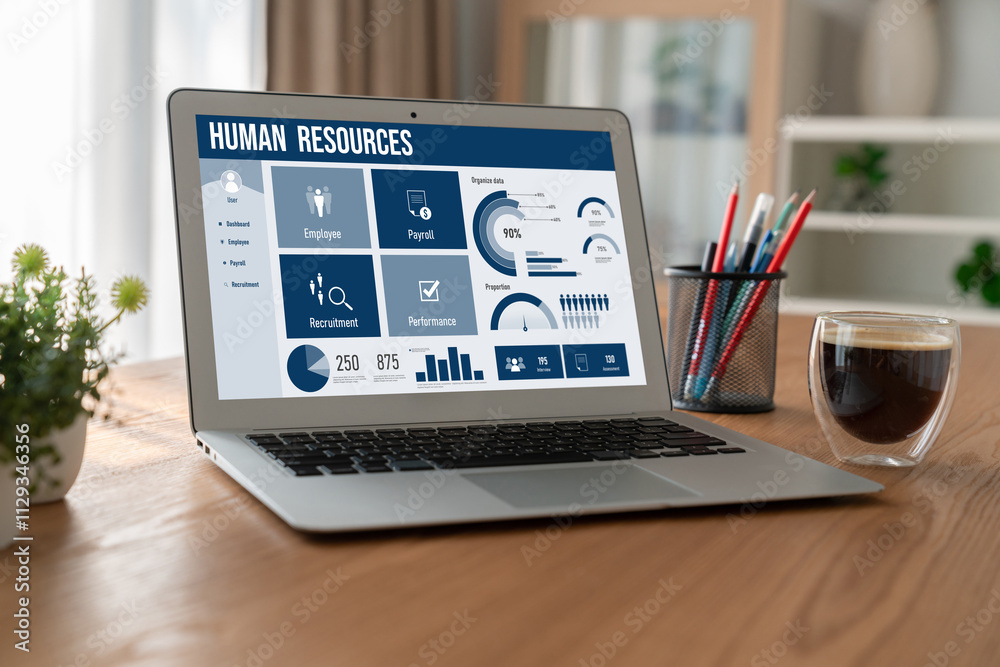 Human resources management software on computer screen helping human ...