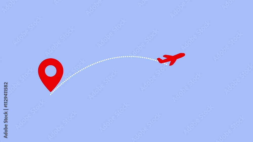 Plane flying on the world map leaving the trail. Route and two points ...