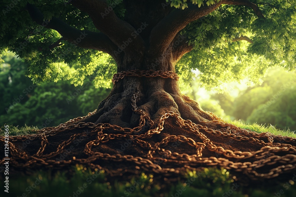 Photo & Art Print Ancient Tree Bound by Chains: A majestic, ancient ...