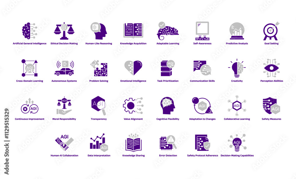 Artificial General Intelligence Icon Set – A Detailed Representation of ...