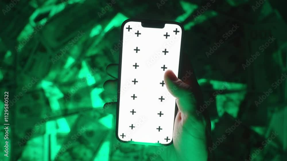 Close-Up of a Hand Swiping Downward on a Smartphone with a Blank White ...