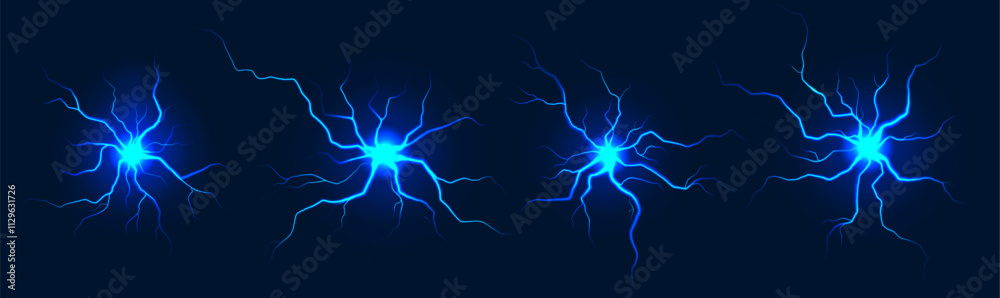 Lightning balls. Flash light thunder spark, electric blast storm or ...