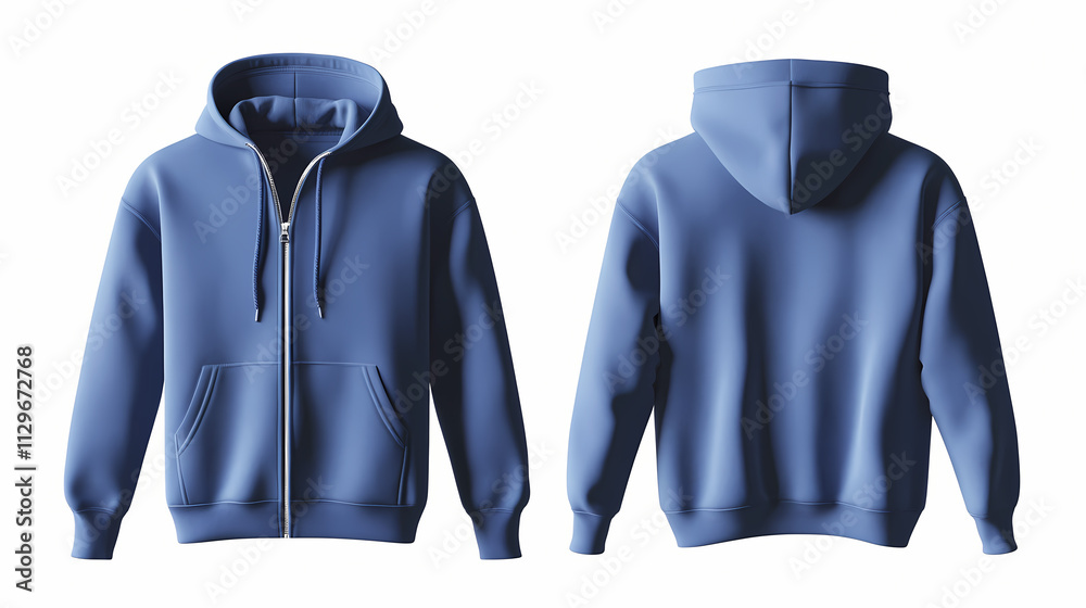 Blue hoodie mockup zip up hoodie mockup front and back on white ...