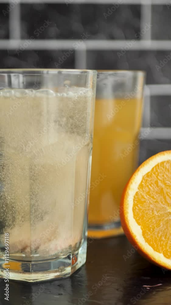 Vertical: two tablets of a fast-dissolving effervescent antipyretic ...