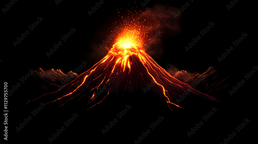 Image of an erupting volcano. realistic image. emission of ash, lava ...