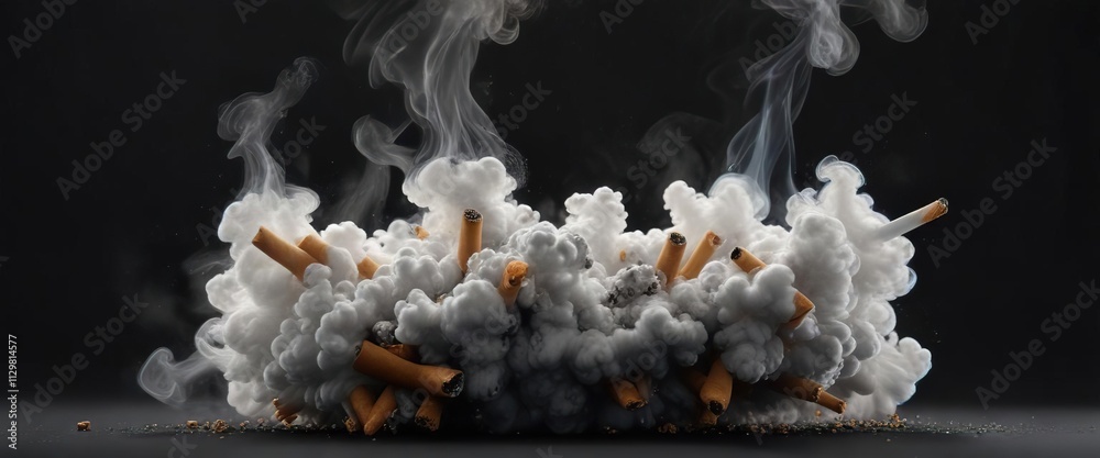 dense cloud of cigarette smoke on a dark background, air pollution ...
