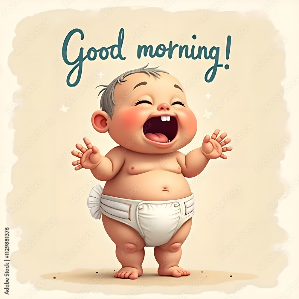 cute chubby baby laughing with isolated background and word good ...
